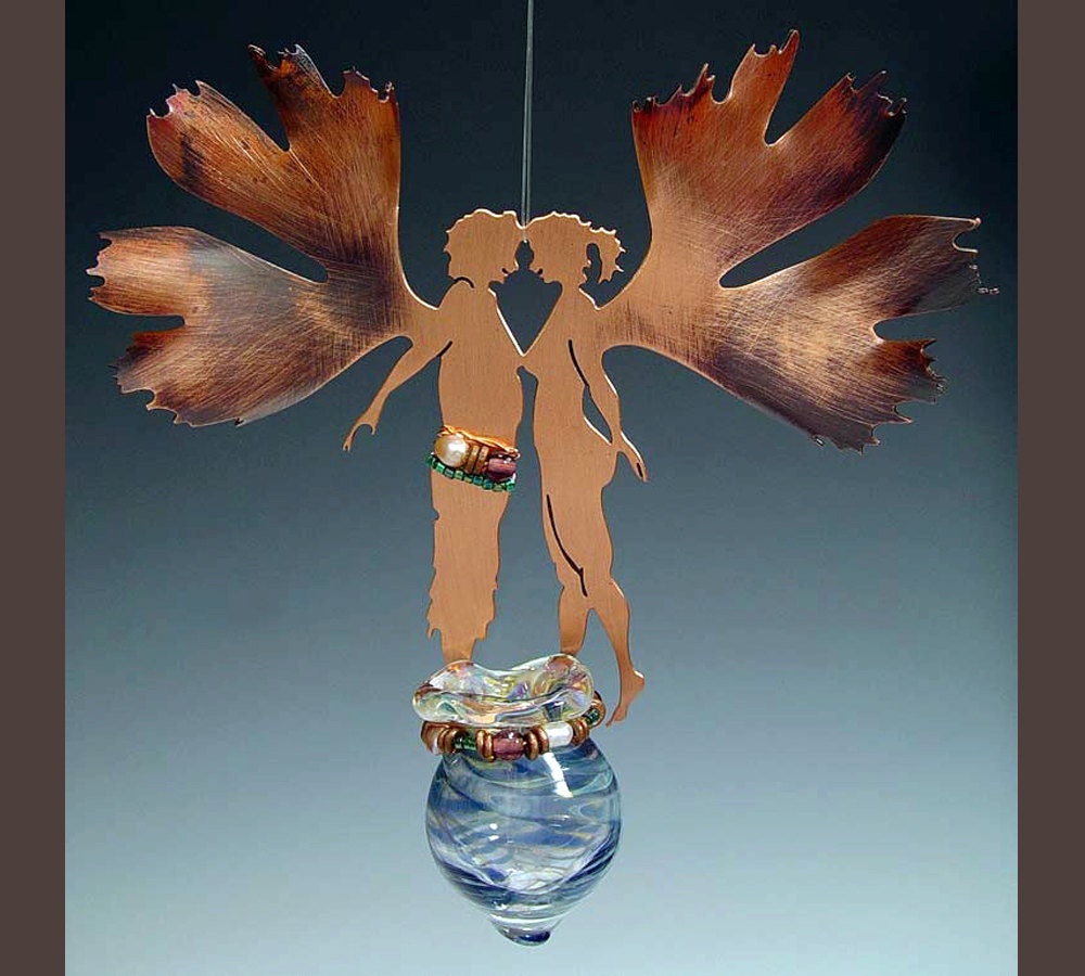 Copper Fairies Gingko Couple Sculpture With Magical Potion Bottle in ...