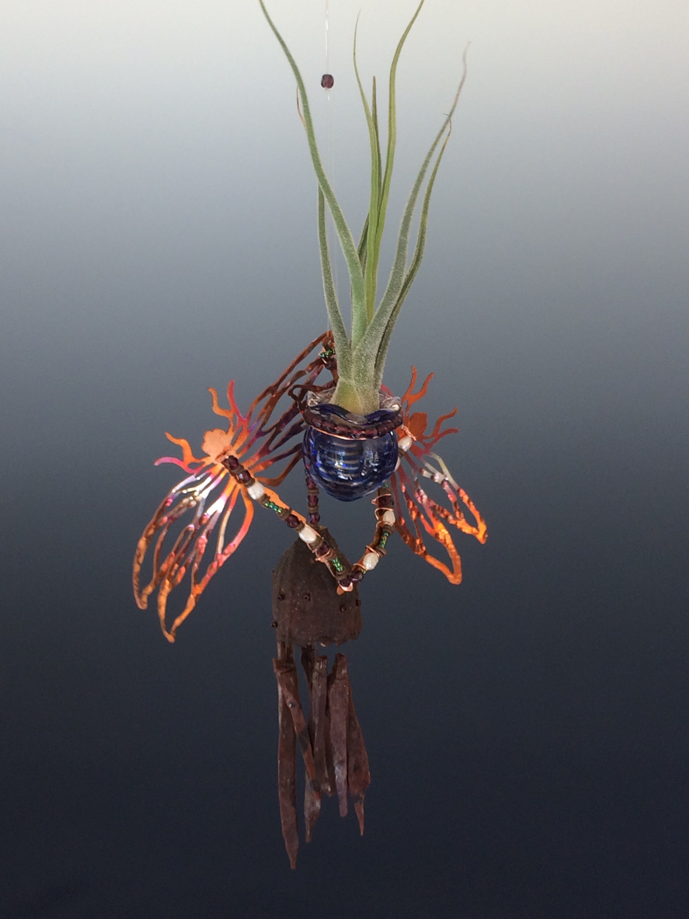 Copper Double Dragonfly Sculpture With Blown Glass Bottle & - Etsy