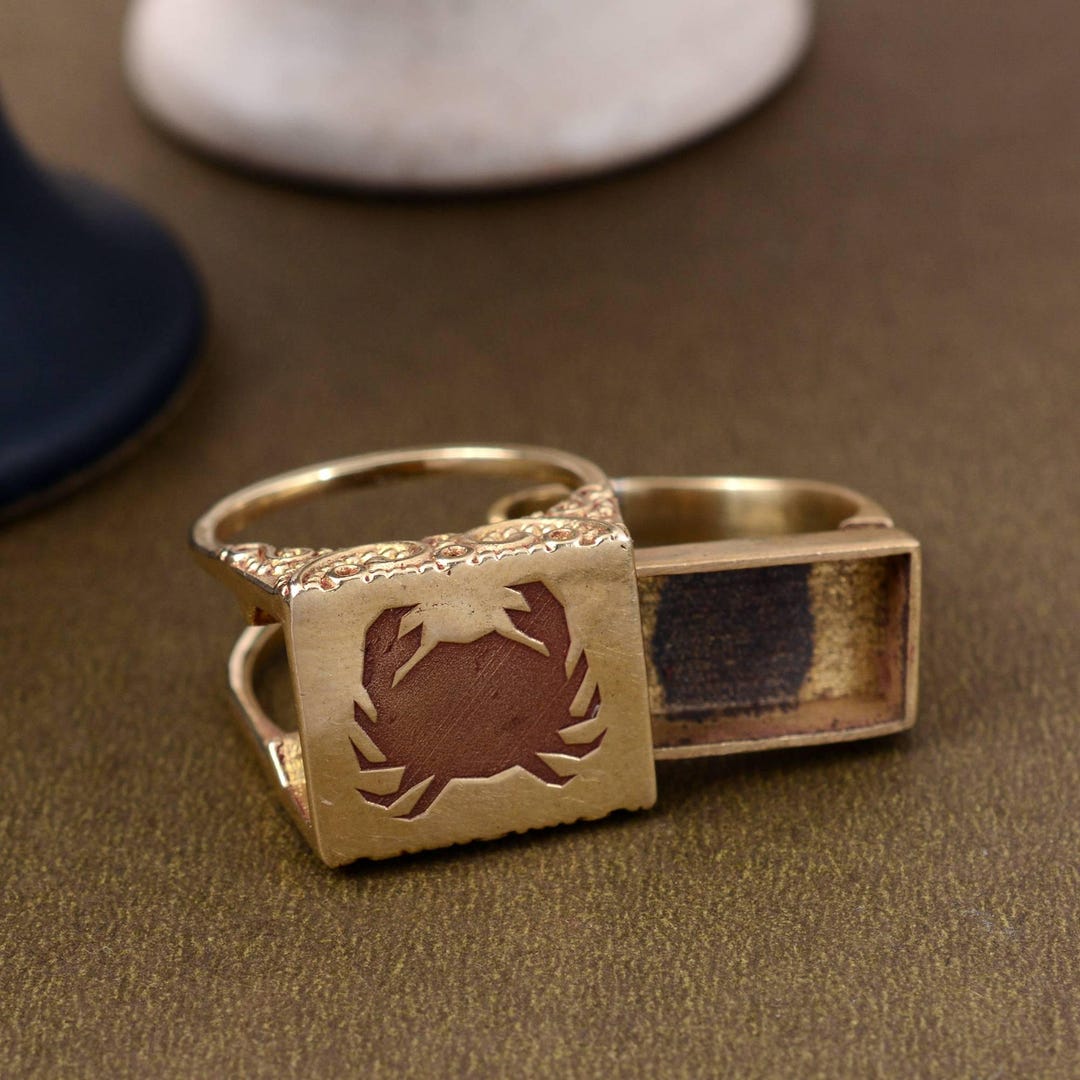 Cancer Zodiac Poison Ring – Crab Secret Compartment Ring, Vintage Style ...