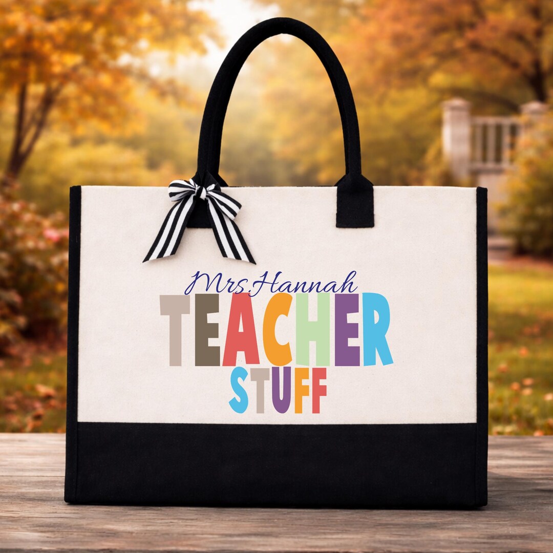Personalized Teacher Tote Bag: Custom Name, School Supplies Carrier - Etsy