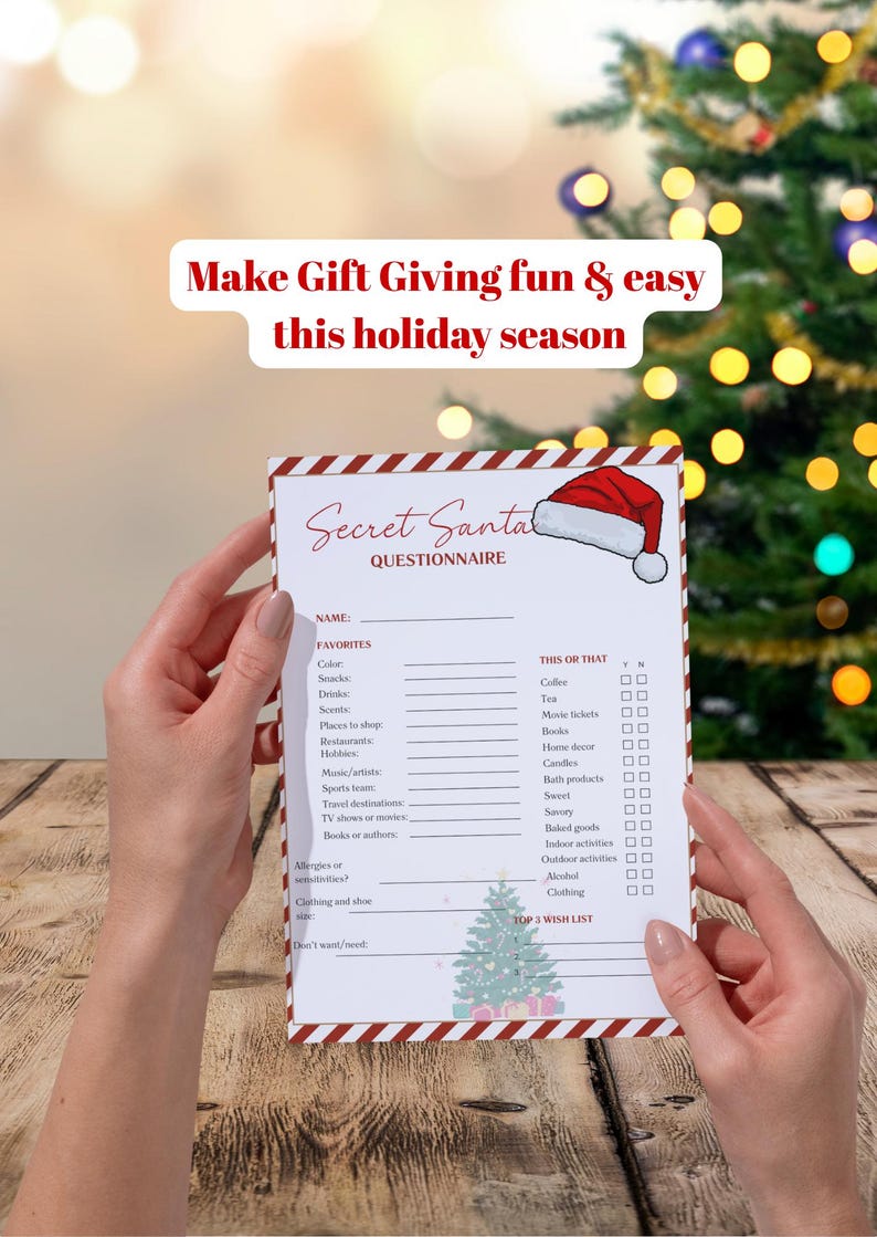 Secret Santa Questionnaire, Work Party, Gift Exchange, Christmas Wish ...