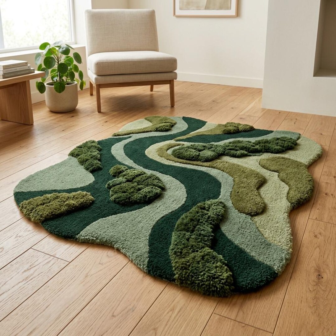 Handmade Moss Rug, Organic Shape, 3D High Low Tufted Carpet, Nature ...