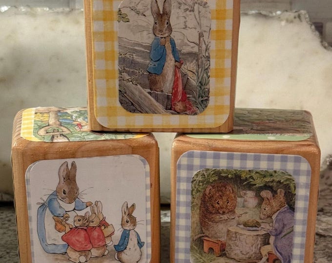 Peter Rabbit Set of 3 Large Wood Blocks. Nursery Decor. Baby Shower ...