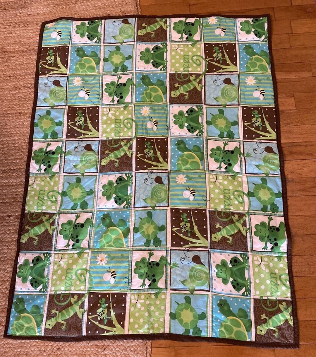 Turtles Frog Lizard Themed Handmade Child’s Small QUILT Blanket 33x42 ...