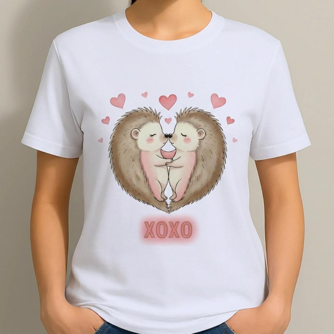 Hedgehog Love Couple Tee, Cute Watercolor Style, Unisex Cotton Blend ...