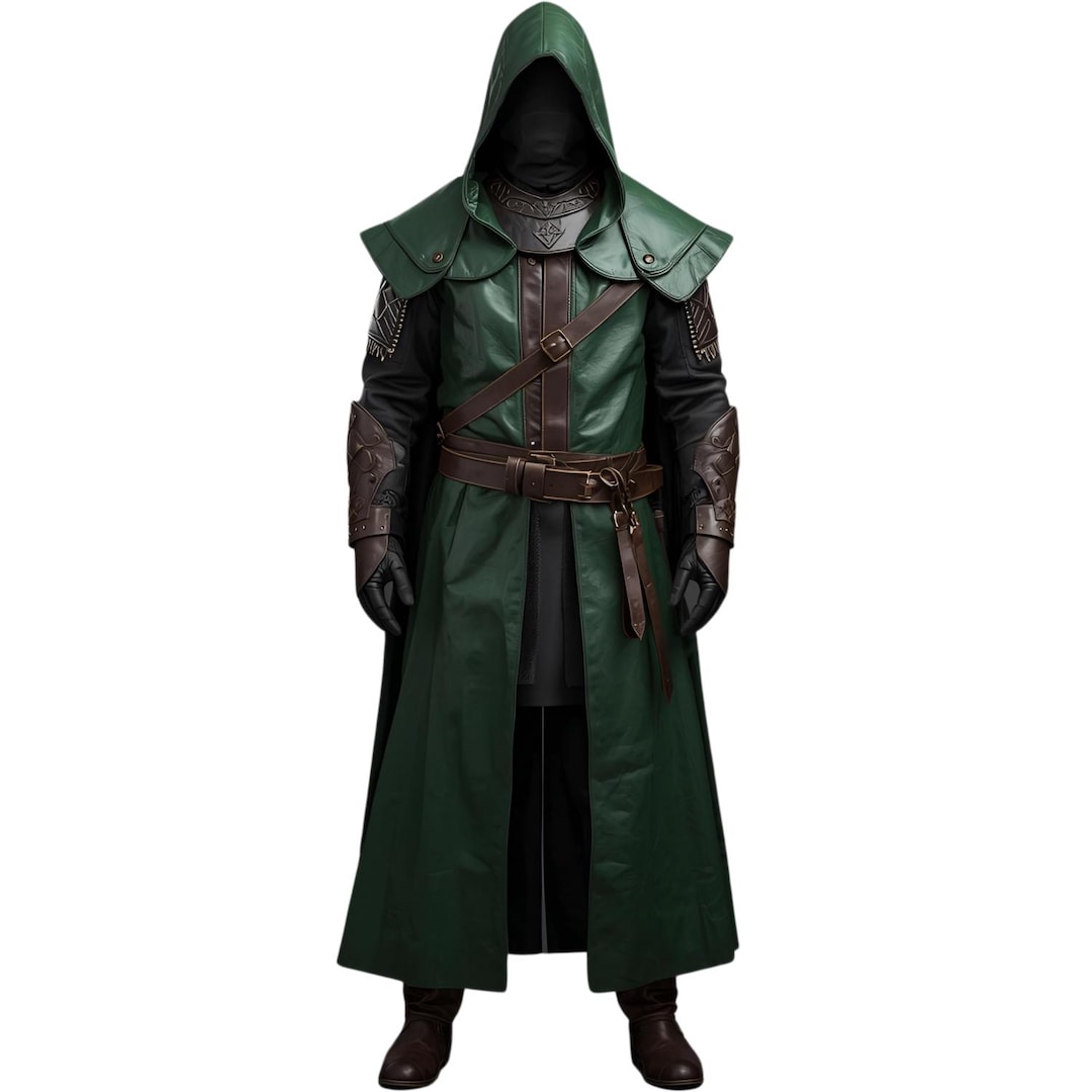 Fantasy Hunter Outfit – Medieval Leather Hooded Cloak Style Coat With ...
