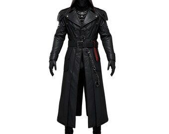 Handmade Gothic Vampire Leather Coat: Red Lined Halloween Costume - Etsy