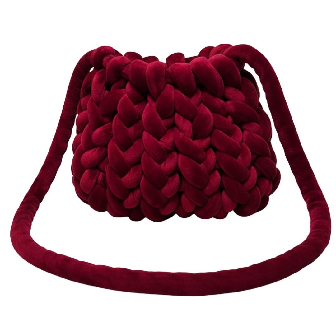 Velvet Crossbody Bag, Chunky Knit Shoulder Purse, Soft Woven Knot Bag ...