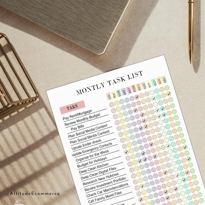 Monthly Task List Canva Template | Printable Monthly Planner | Editable ...