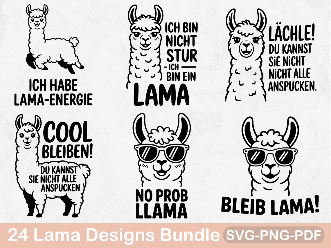 Llama SVG Bundle | German Funny Llama Sayings | No Drama Llama Quotes ...