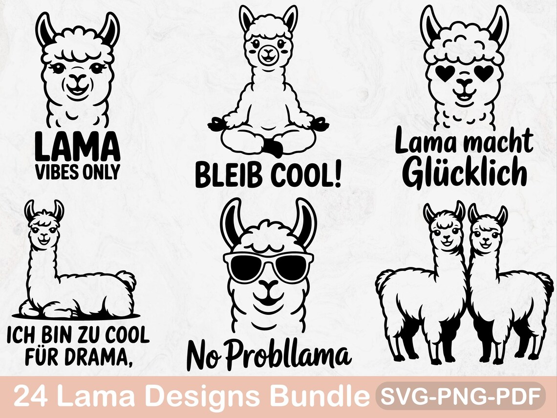 Llama SVG Bundle | German Funny Llama Sayings | No Drama Llama Quotes ...