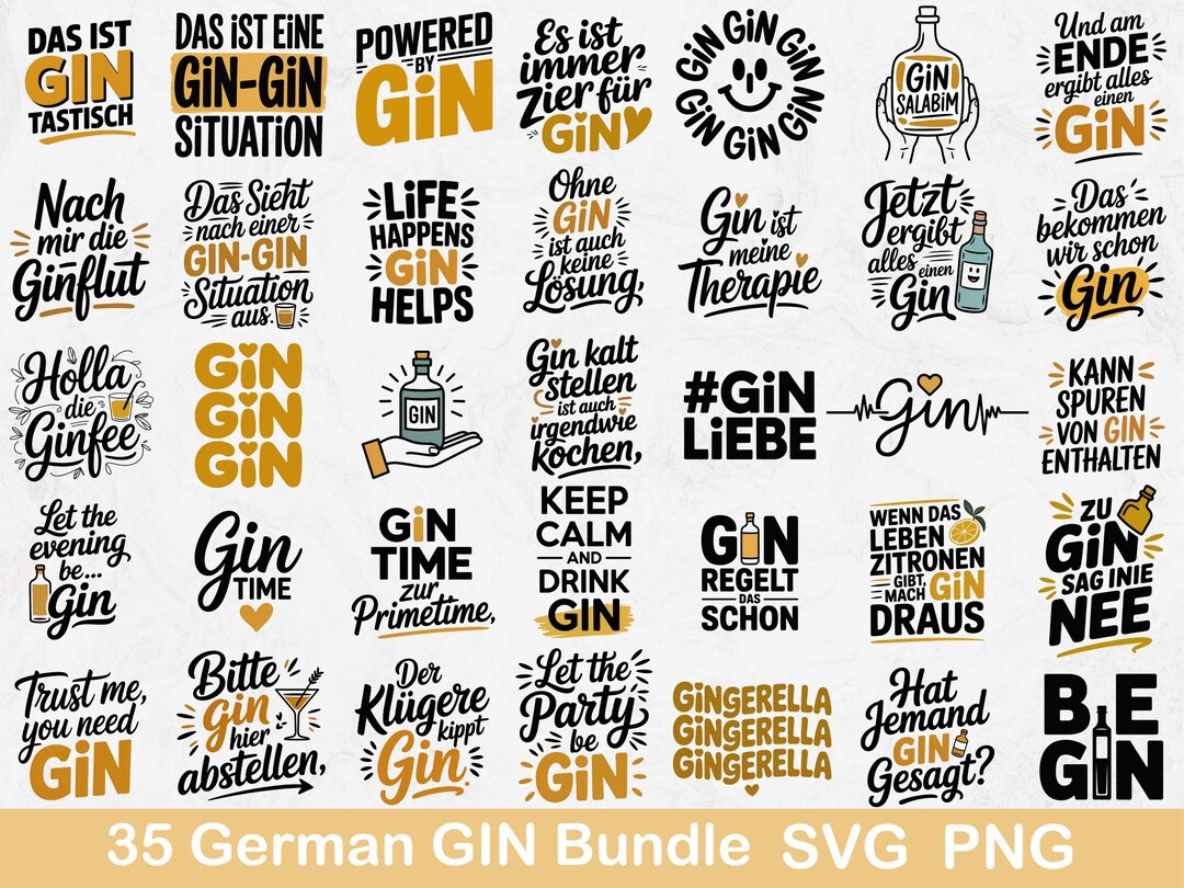 Gin Quotes SVG PNG Bundle – German Alcohol Designs (digital Download ...