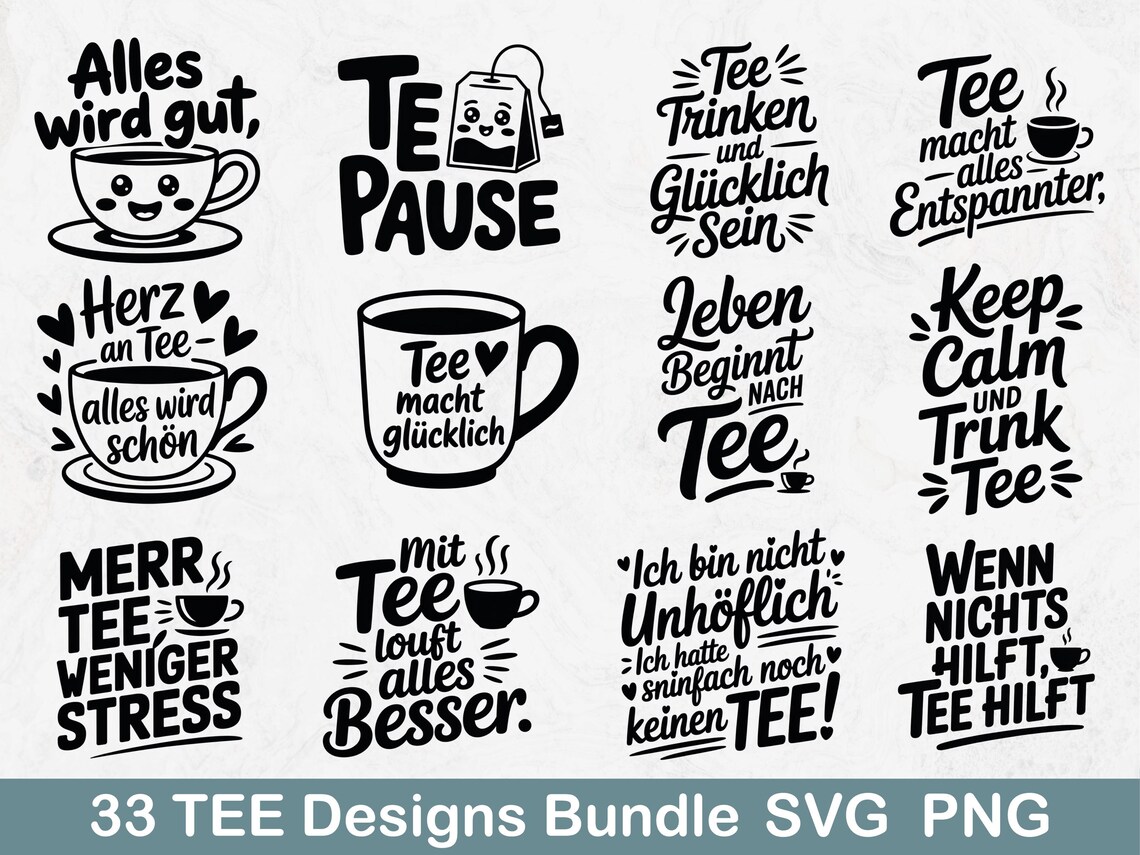Tea Quotes SVG Bundle - German Sayings, Tea Lover Designs (digital ...