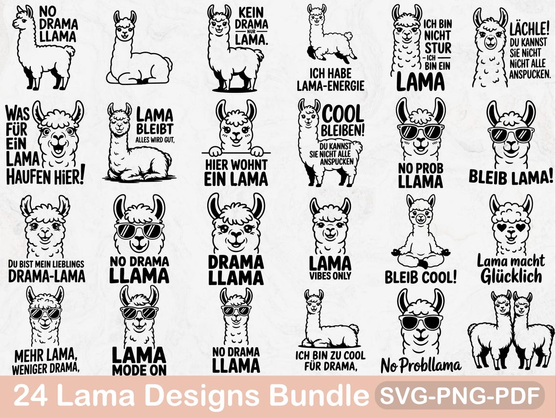 Llama SVG Bundle | German Funny Llama Sayings | No Drama Llama Quotes ...
