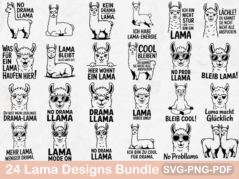 Llama SVG Bundle | German Funny Llama Sayings | No Drama Llama Quotes ...