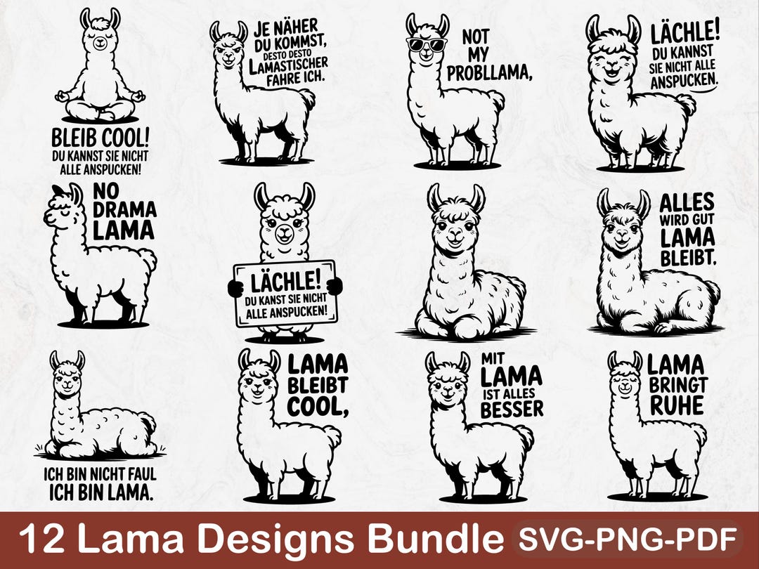 Llama SVG Bundle | German Funny Llama Quotes | No Drama Llama Sayings ...