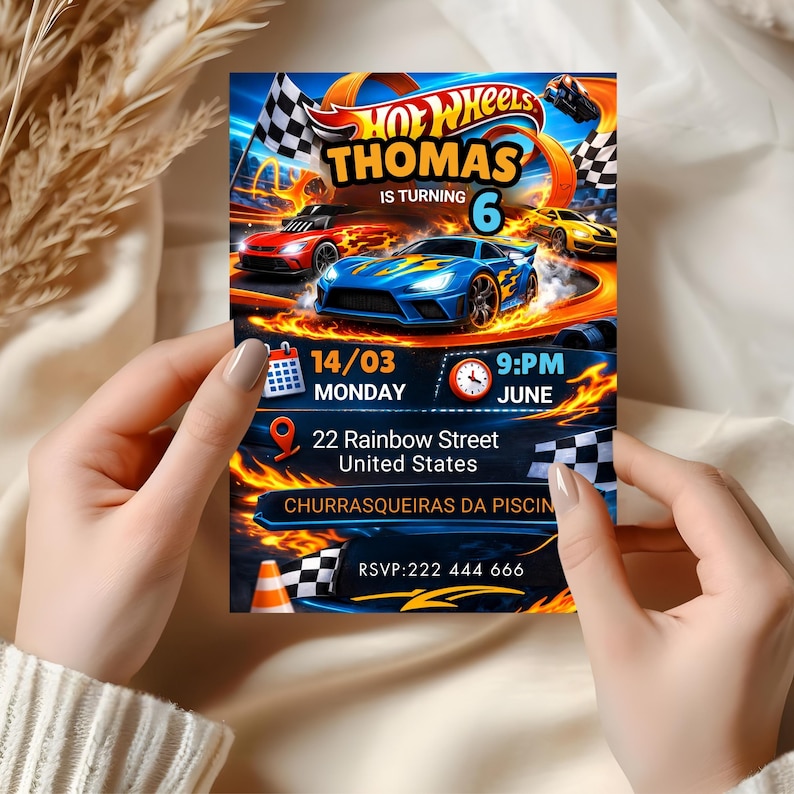 Editable Hot Car Birthday Invitation Template Digital Download Racing ...