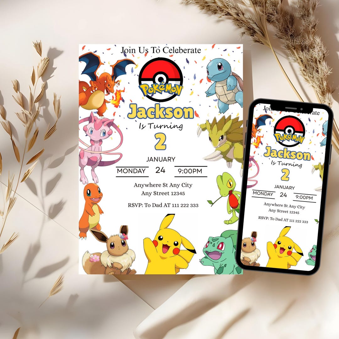 Editable Pokemon Invitation, Pokemon Birthday Invitation, Printable ...