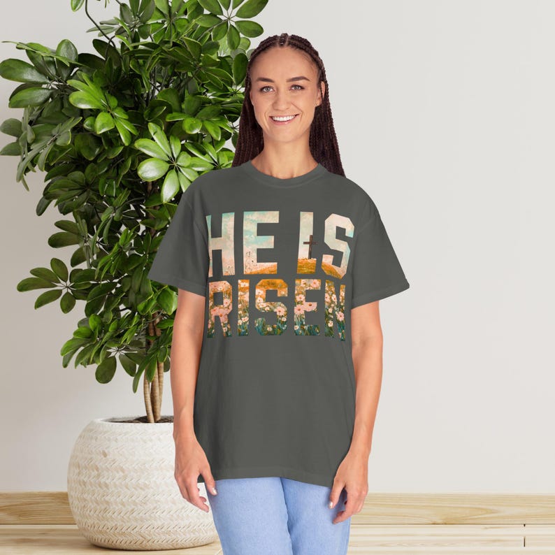 Comfort Colors He is Risen Floral Cross Landscape Christian T-shirt - Etsy