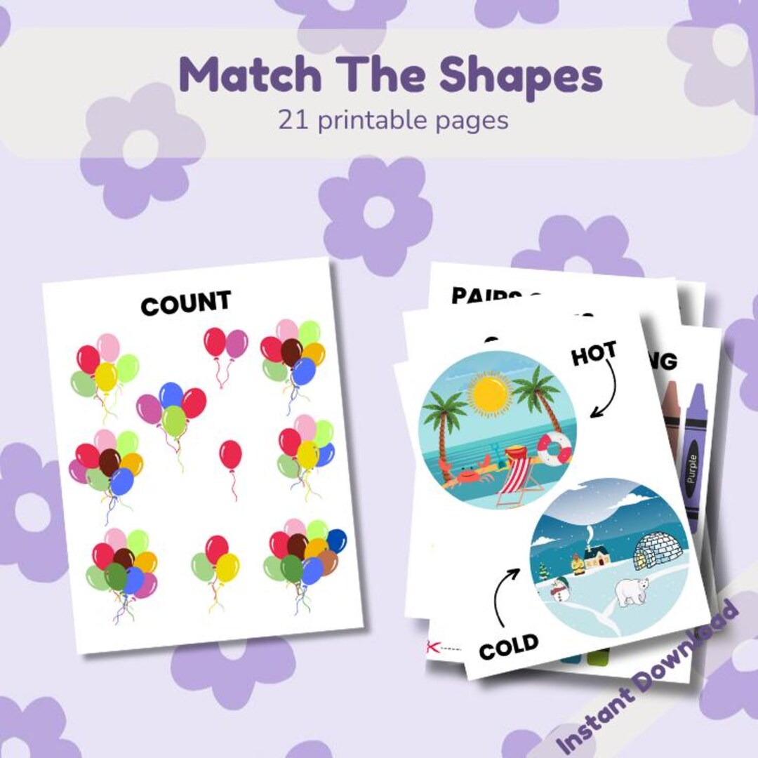 Shape Matching Printable Worksheet | Preschool Learning Activity (PDF ...