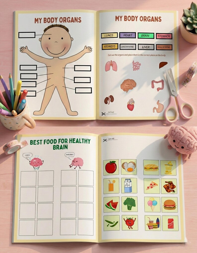 Kindergarten Human Anatomy Busy Book Pages : Cut and Paste Body Parts ...
