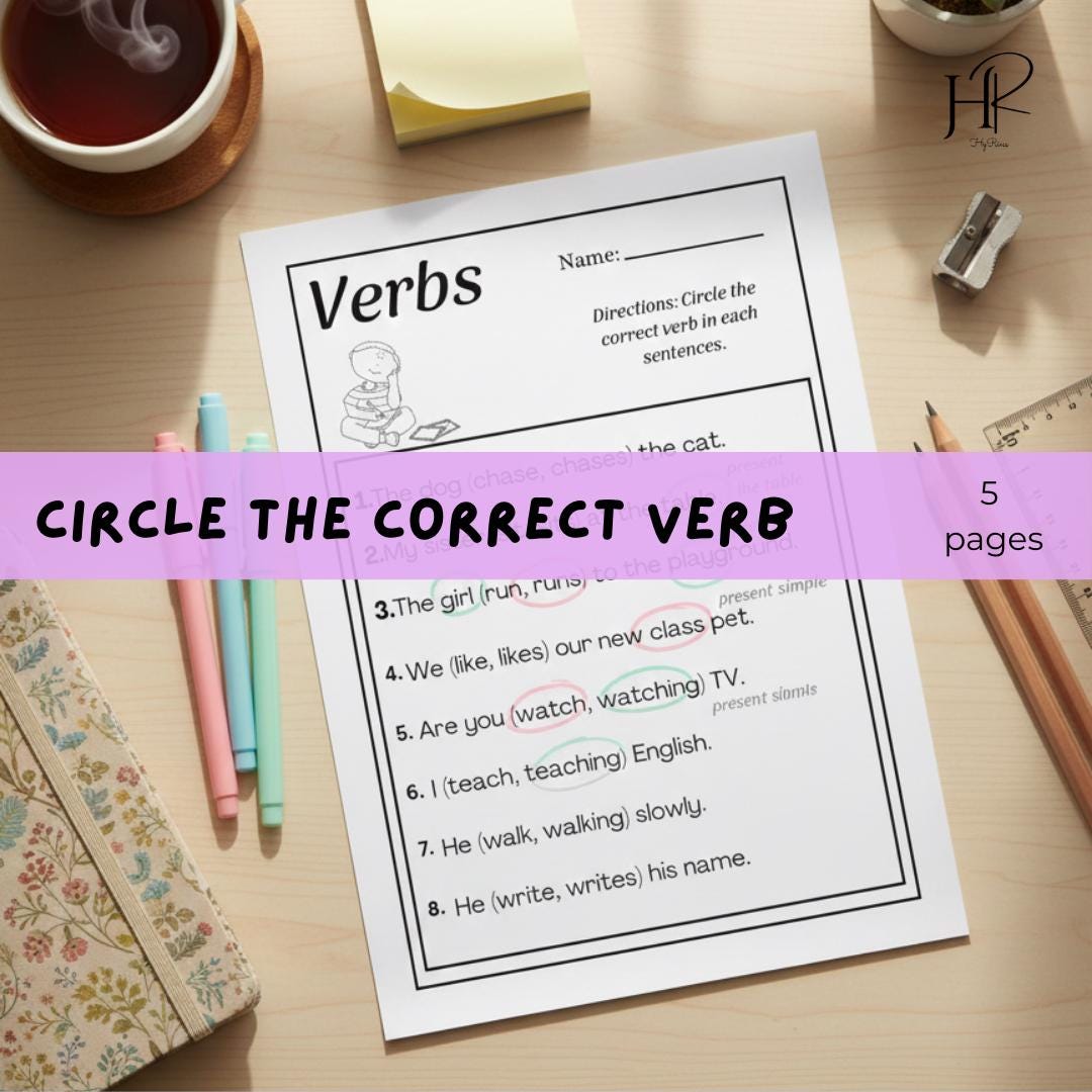 Circle the Correct Verb Activity: Grammar Printable (preschool ...