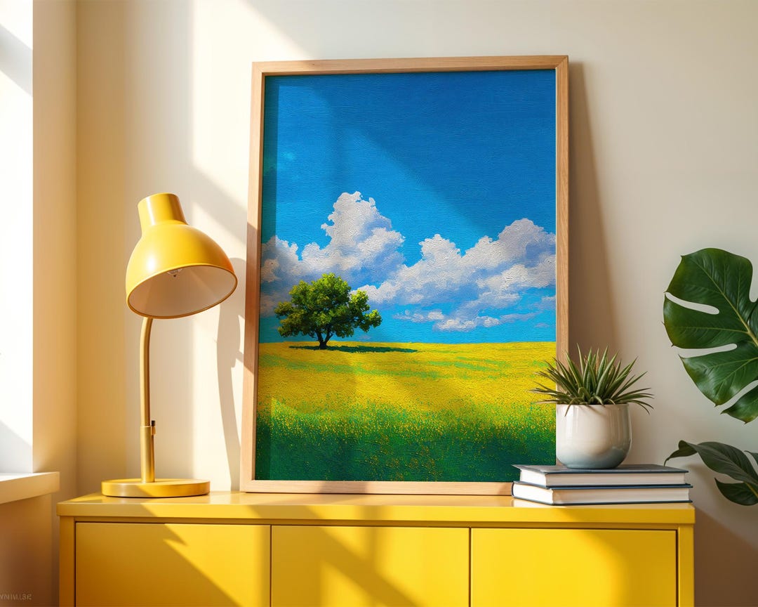 Lone Tree in Yellow Field Wall Art | Bright Summer Landscape Printable ...