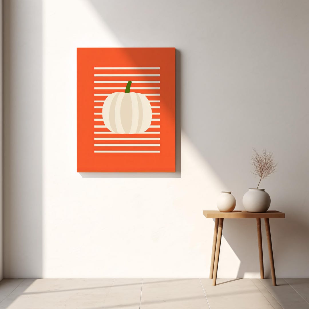 Minimal Pumpkin Wall Art | Thanksgiving Decor | Bold Orange and White ...