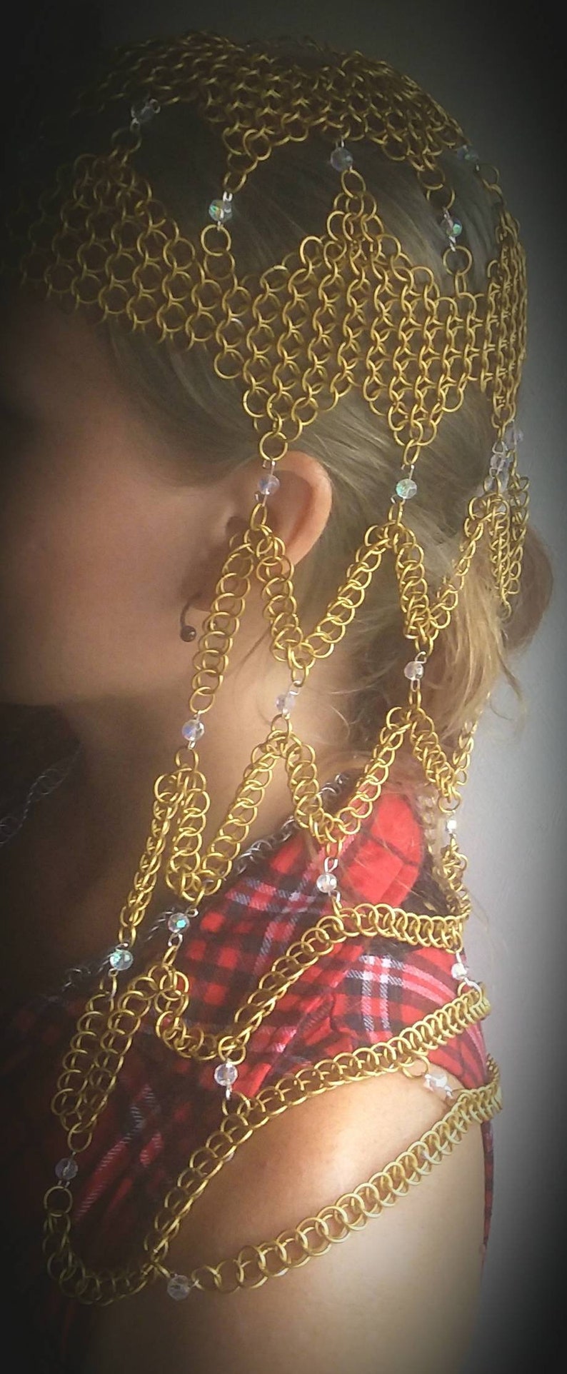 Long Chainmaille Headdress With Stone Beads - Etsy