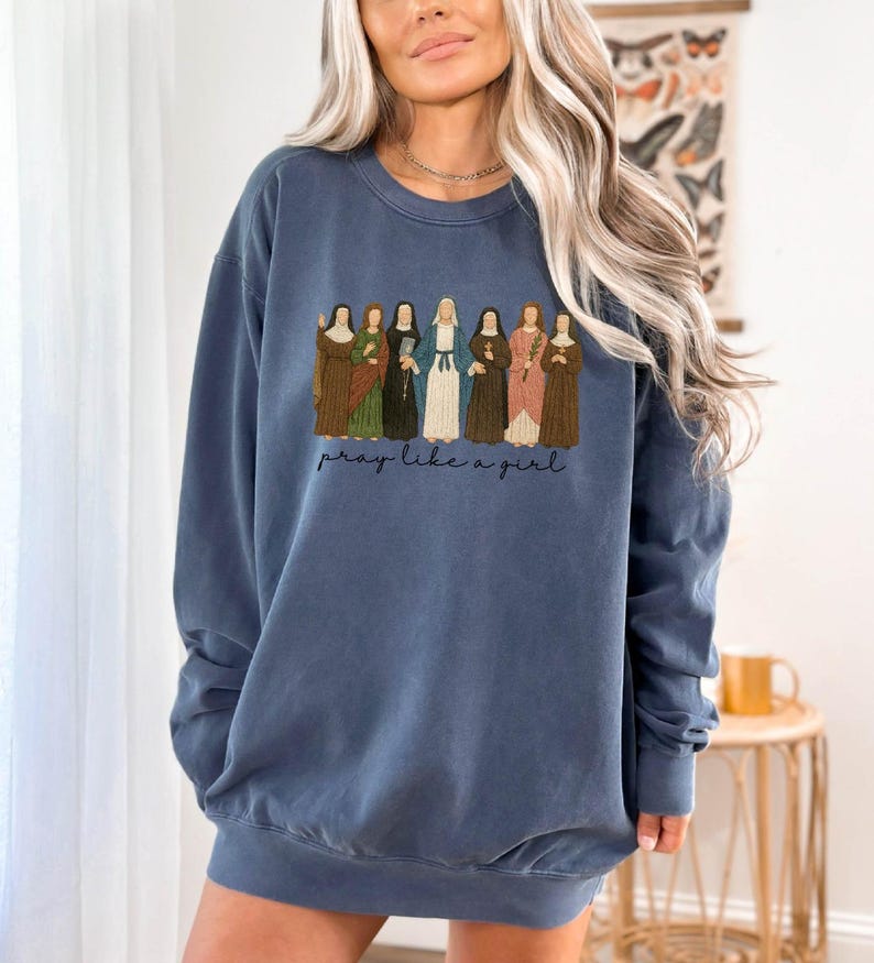 Pray Like A Girl Sweatshirt, Christian Faux Yarn Crewneck, Faith ...
