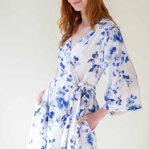Botanical Love Bridesmaids Robes, Blue Floral; Soft Rayon Bridal Party ...