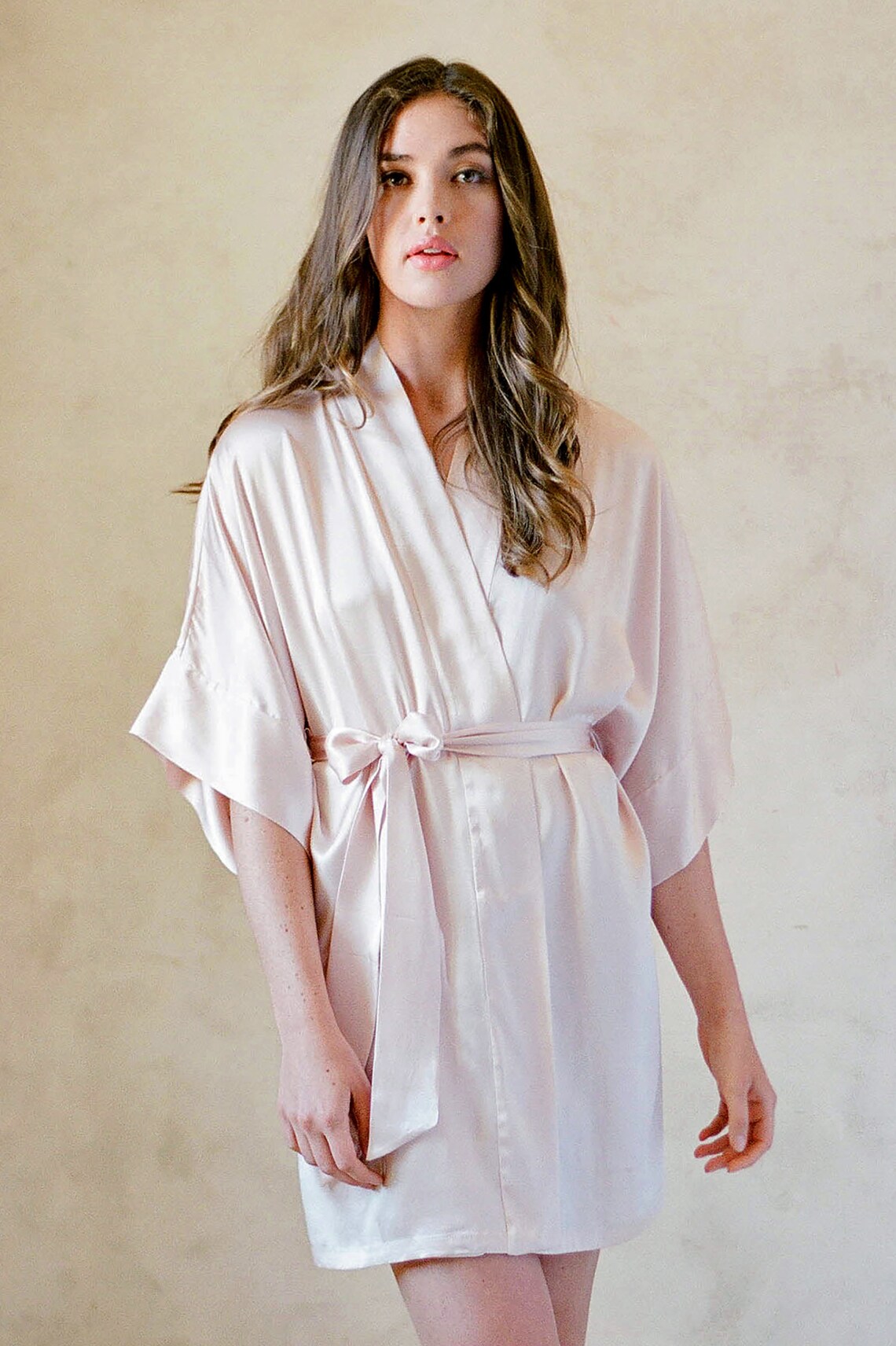Samantha Silk Robe in Rose Quartz Pink; Bridesmaids Robes; Wedding Day ...