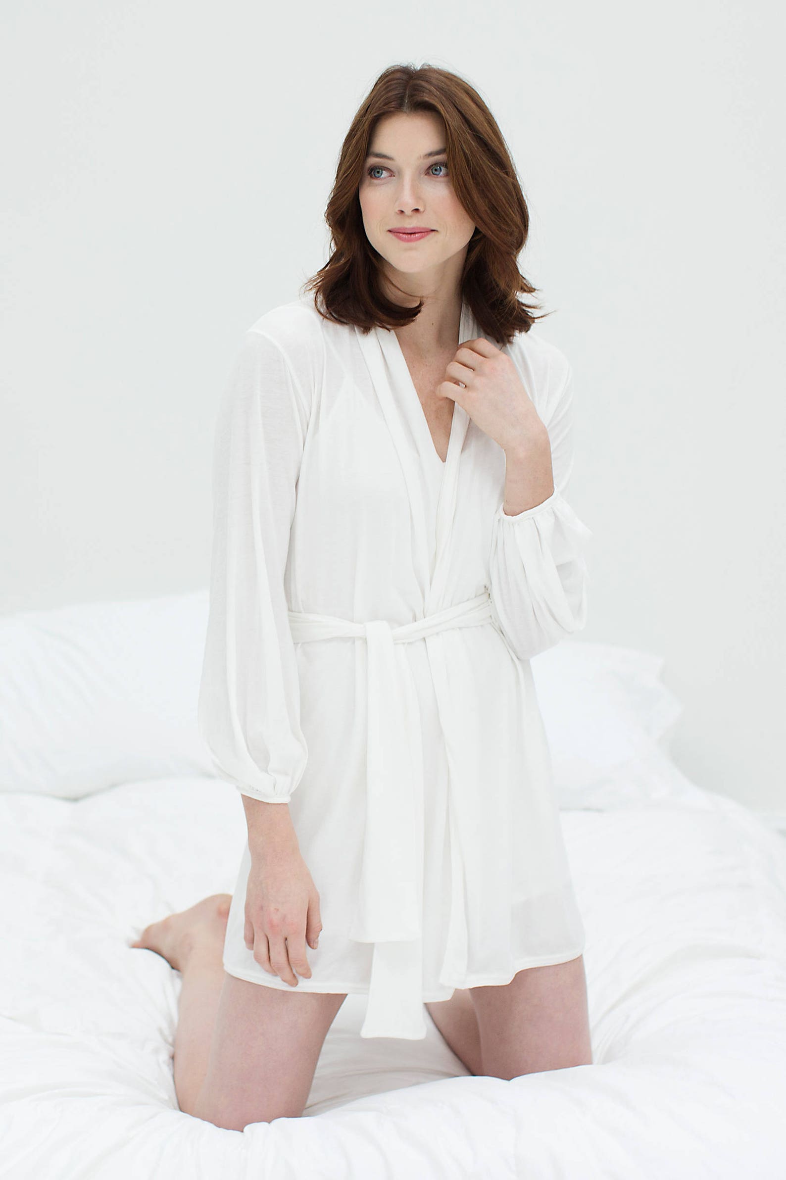 Pima Cotton Lounge Robe in Ivory; Soft, Lightweight, 100% Cotton, Comfy ...
