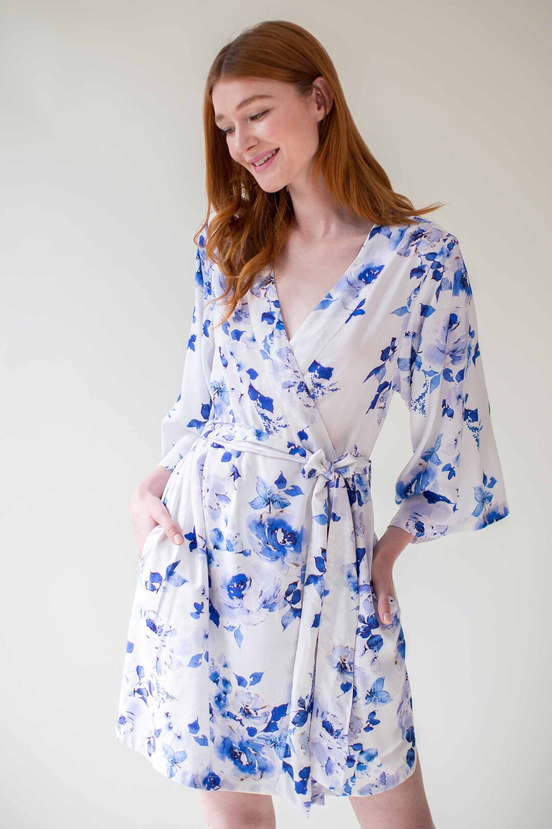 Botanical Love Bridesmaids Robes, Blue Floral; Soft Rayon Bridal Party ...