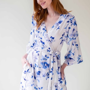 Botanical Love Bridesmaids Robes, Blue Floral; Soft Rayon Bridal Party ...
