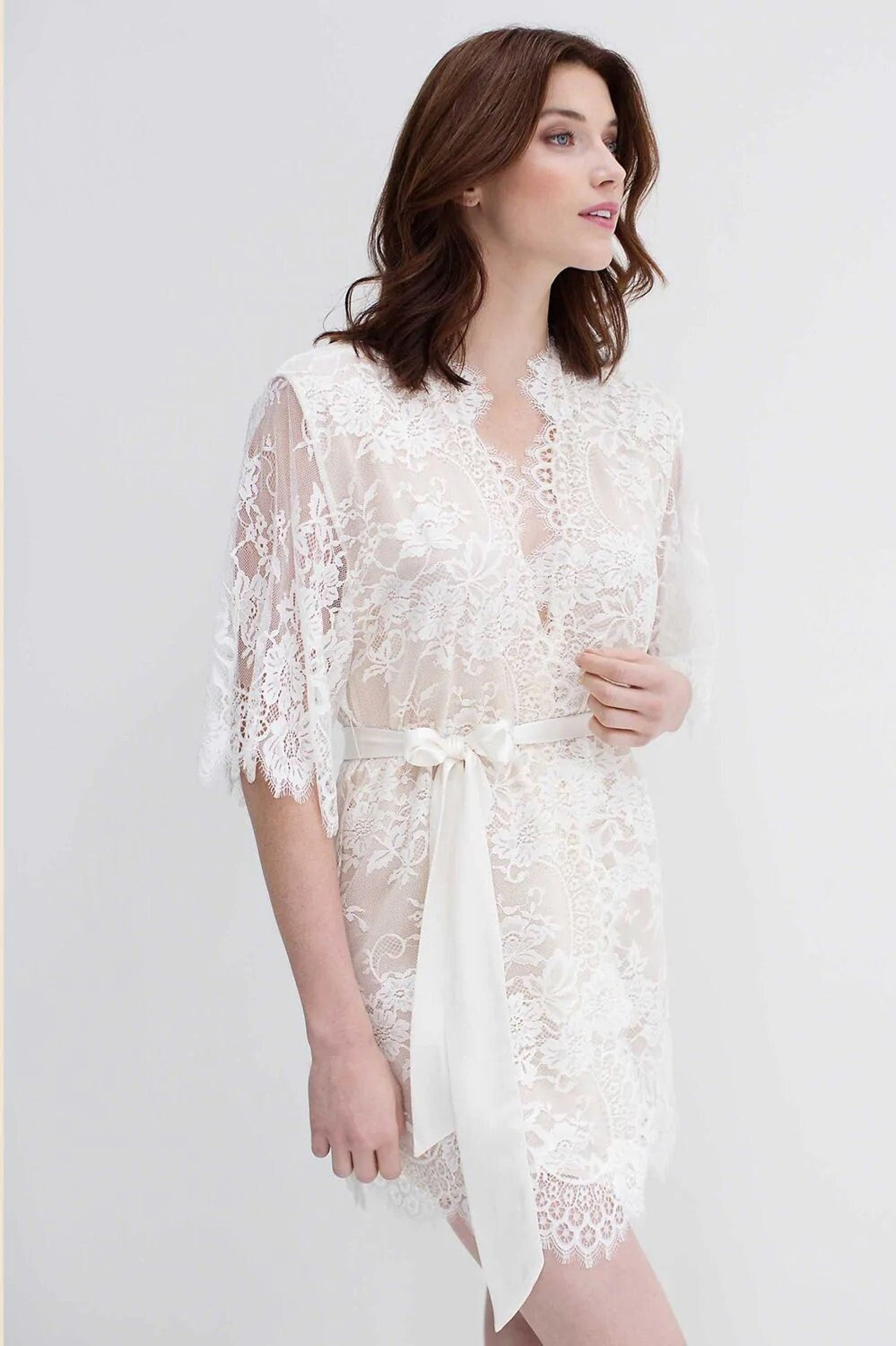 Swan Queen Bridal Lace Robe in Ivory With Silk Champagne - Etsy