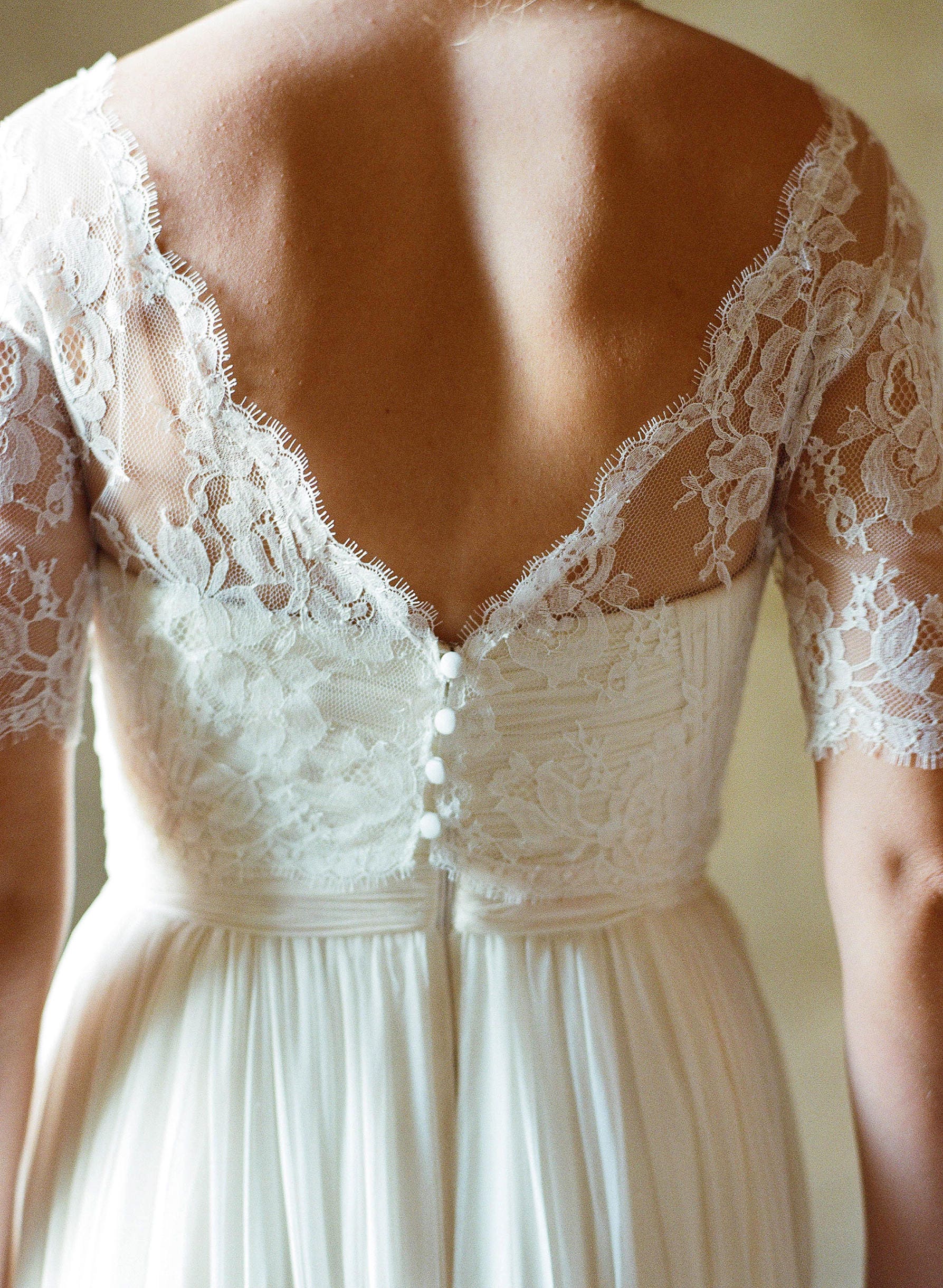 Tali French Lace Wedding Topper in Ivory Boat Neck V Back - Etsy