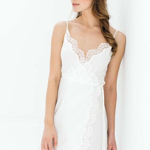 Lille Silk & Lace Wrap Slip in Ivory; White Lace Trimmed Knee Length ...