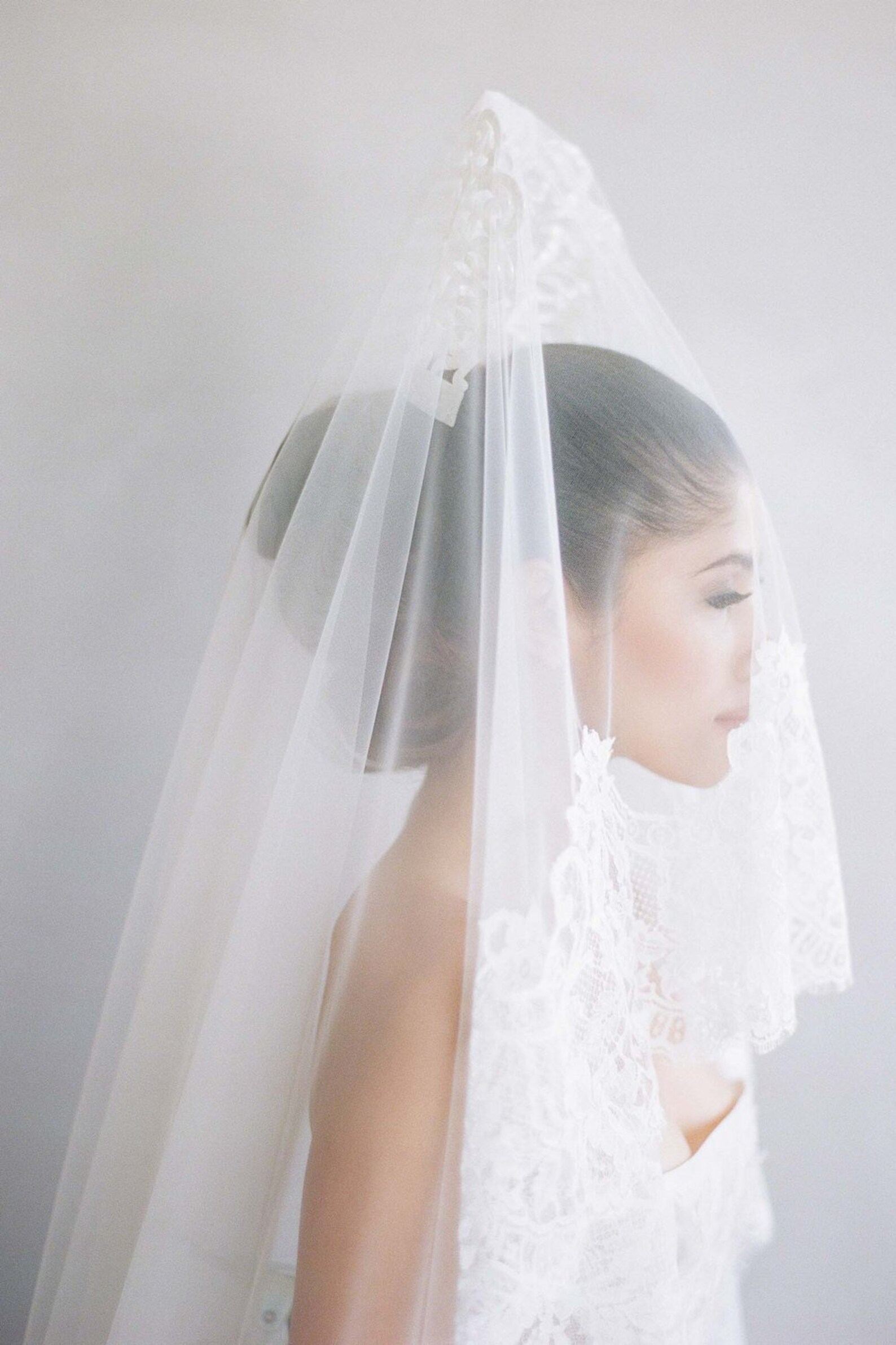Madrid French Lace Mantilla Veil in Ivory or Off-white; Wide Border ...