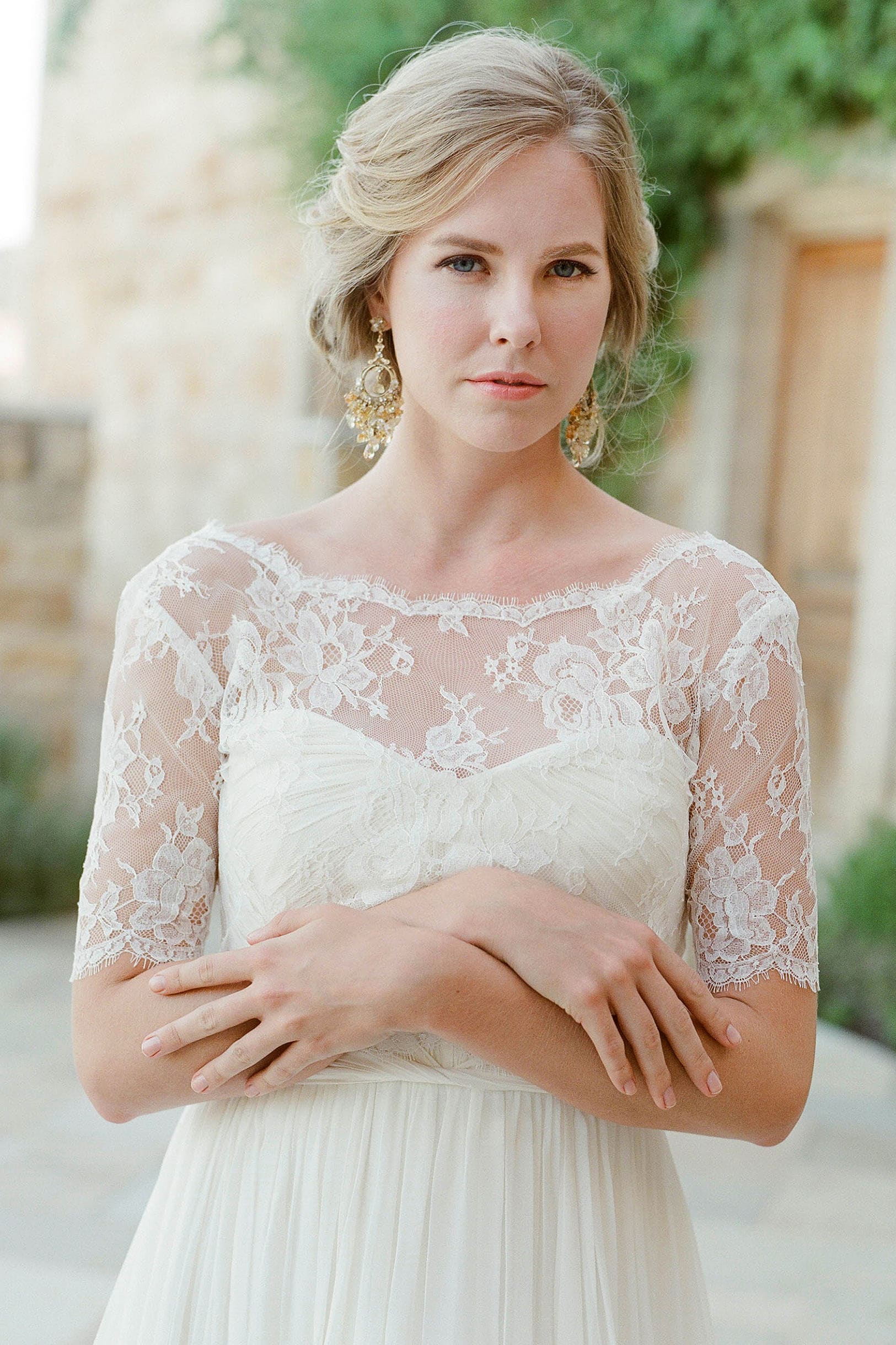 Tali French Lace Wedding Topper in Ivory Boat Neck, V Back Buttons ...