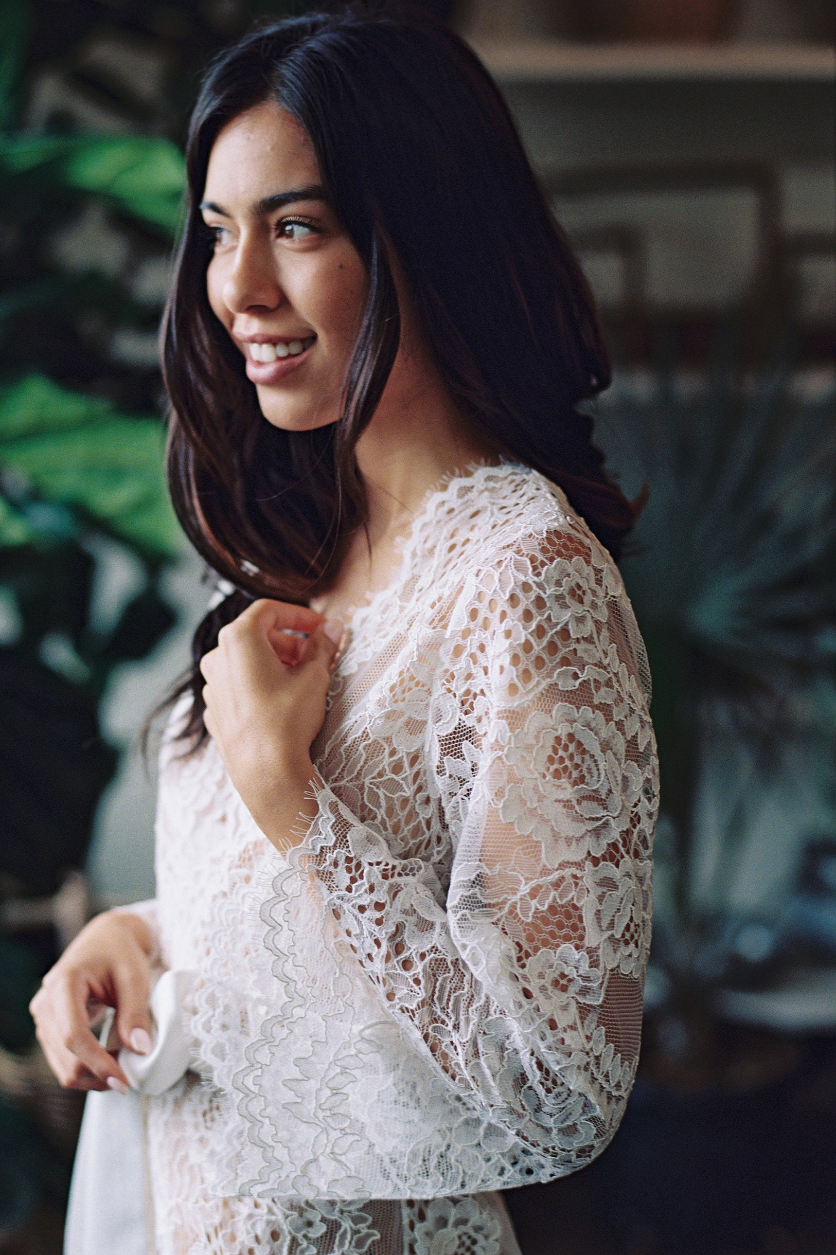 Leah Boho Bridal Lace Robe in Ivory or Black; Long Sleeve, Ankle Length ...