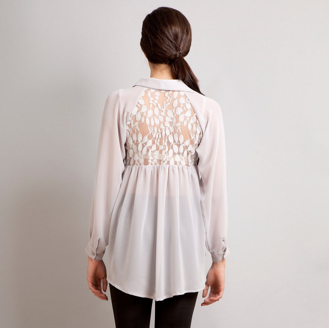 Love Lace Back Holiday Button Down Blouse Top Dove Grey M L - Etsy