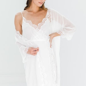 Lille Silk & Lace Wrap Slip in Ivory; White Lace Trimmed Knee Length ...