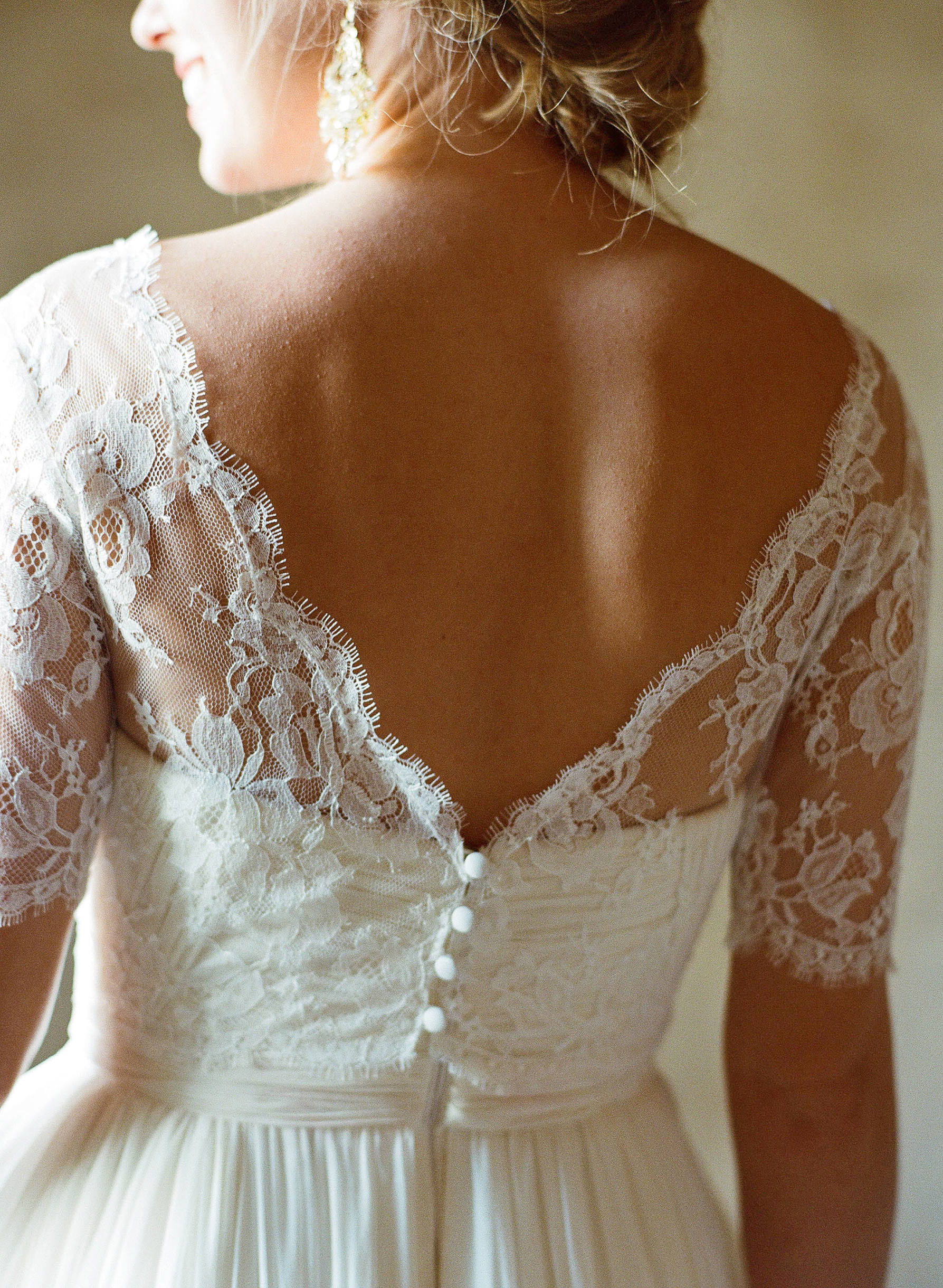 Tali French Lace Wedding Topper in Ivory; Boat Neck, V Back Buttons ...
