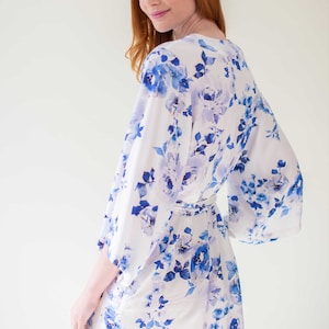 Botanical Love Bridesmaids Robes, Blue Floral; Soft Rayon Bridal Party ...