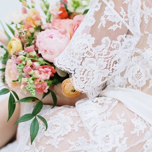 Rosa French Lace Kimono Robe in Off-white or Black; Rose Motif Romantic ...