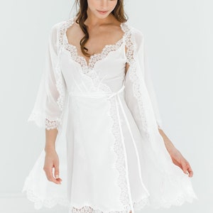 Lille Silk & Lace Wrap Slip in Ivory; White Lace Trimmed Knee Length ...