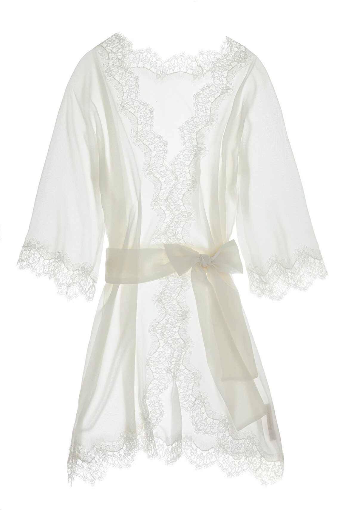 Lille Silk Chiffon & Lace Kimono Robe in Ivory Fine Lingerie Bridal ...