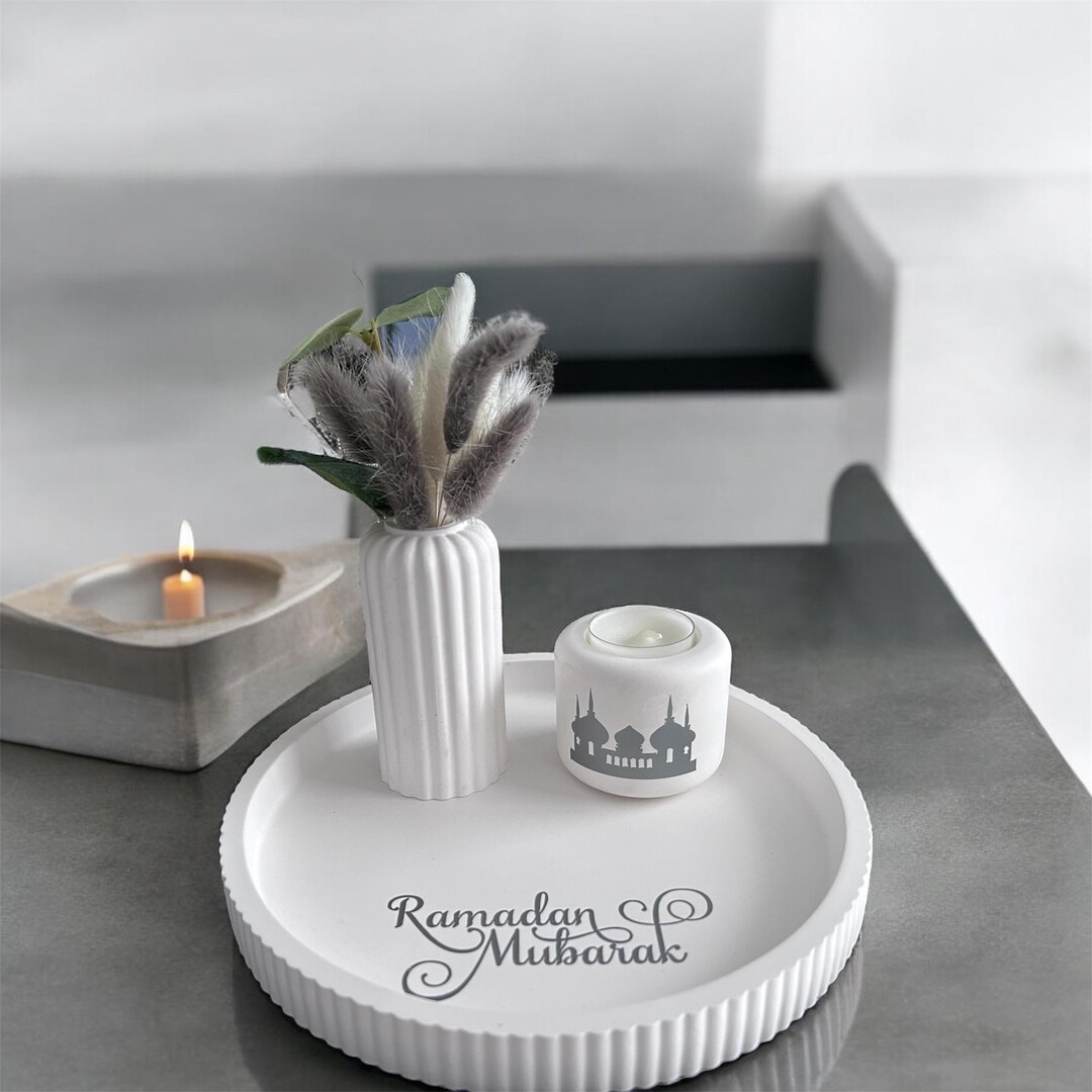 Ramadan Gift Set - Decorative Tray With Vase, Dried Flowers & Tealight ...