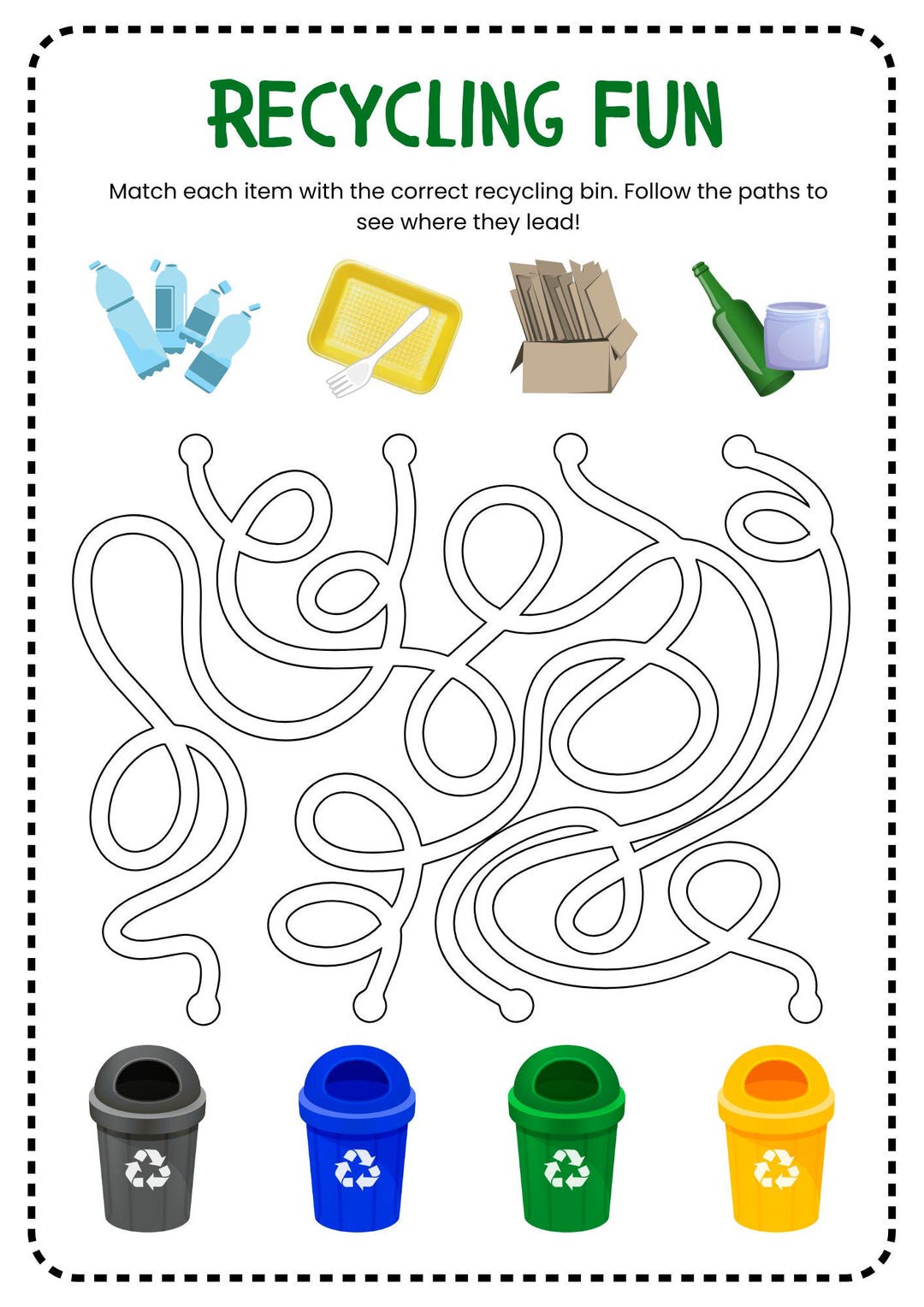 Recycling Maze Worksheet in Green Simple Style - Etsy